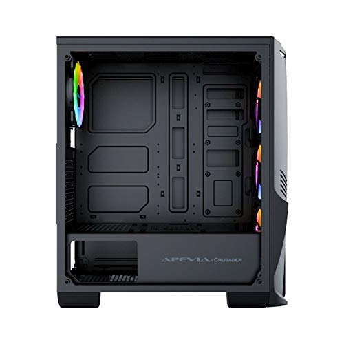 Apevia Crusader-F-PK Mid Tower Gaming Case with 1 x Full-Size Tempered Glass Panel, Top USB3.0/USB2.0/Audio Ports, 4 x RGB Fans, Pink Frame