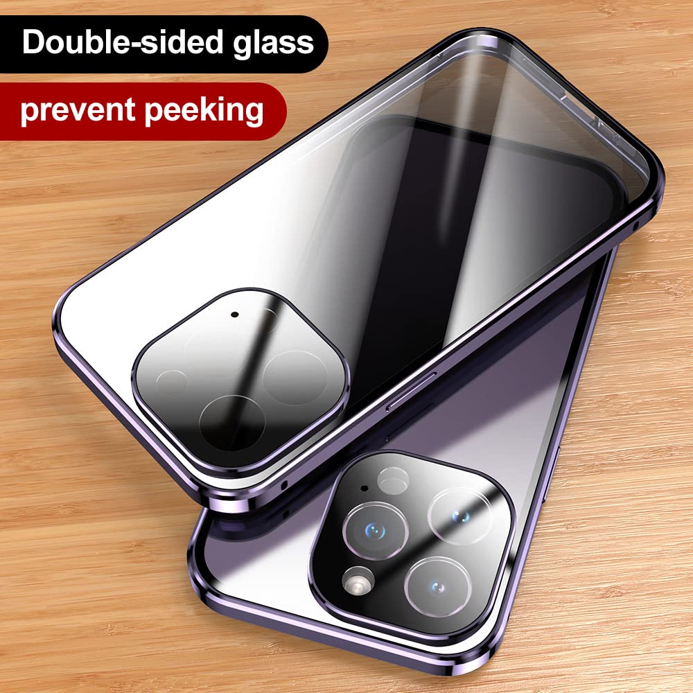 Anti-Peeping iPhone SE 2020, iPhone 8 iPhone 7 360° Full Body Case ,Clear Double Sided Tempered Glass [Magnetic Adsorption] Metal Bumper Protection Privacy Cover Anti-Spy (Black, iPhone7/8/SE(2020))