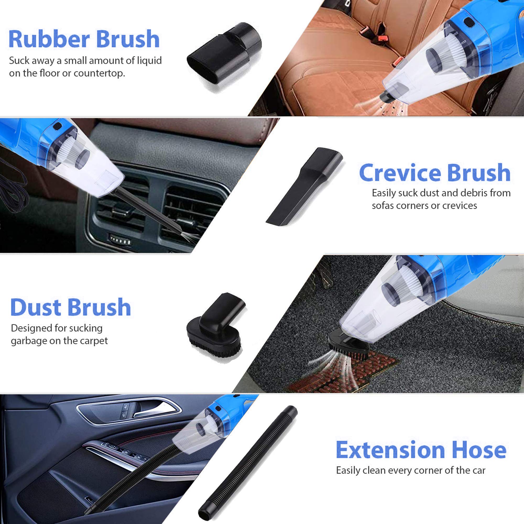Baseland Cordless Handheld Vacuum, Portable Car Vacuum Cleaner, Upgraded Rechargeable Vacuum for Household and Car Cleaning,with 2 Kinds of USB and Socket Charging Line.