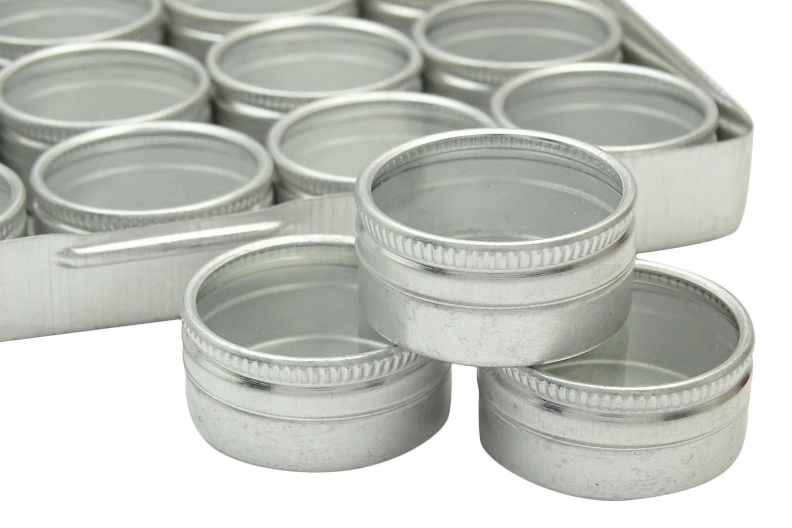 Darling Souvenir 20-Pieces Clear Top Round Aluminum Storage Container Set 1.2" Diameter Mini DIY Favour Boxes