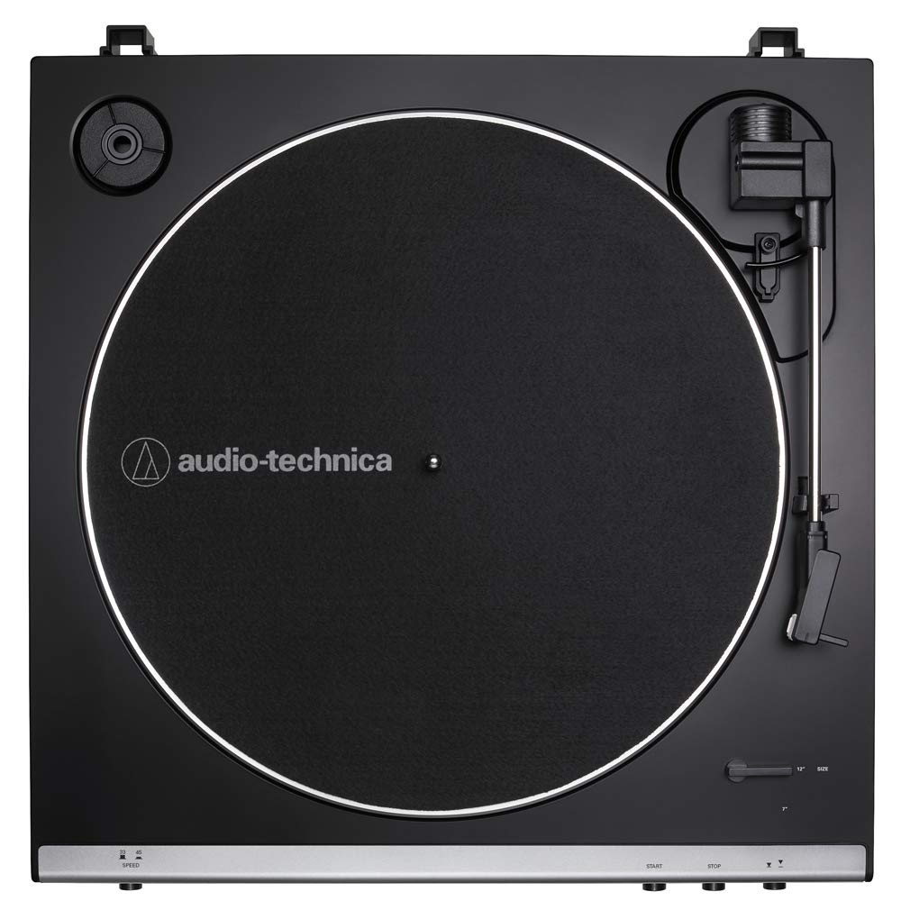 Audio-Technica AT-LP60X-GM Fully Automatic Belt-Drive Turntable 33-1/3 & 45 RPM Gunmetal Black with Essentials Bundle Includes Protective Turntable Platter and Vinyl Record Cleaning System