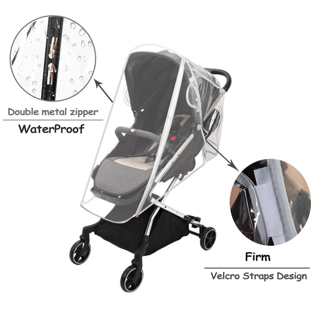 Baby Stroller Rain Cover Double Long Zipper Baby Stroller Windproof,Spray-Proof,Dust-Proof Cover（White-M）
