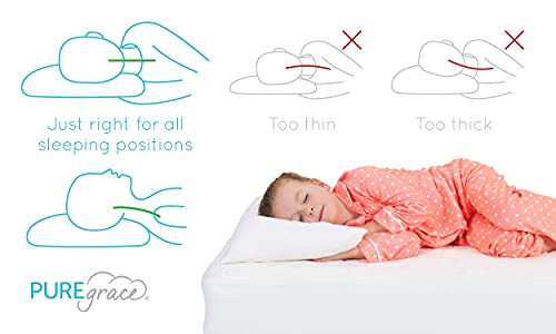 PUREgrace Organic Cotton Toddler Pillow with Pillowcase Natural GOTS Certified - Sensitive Skin Friendly - 100% Eucalyptus Tencel