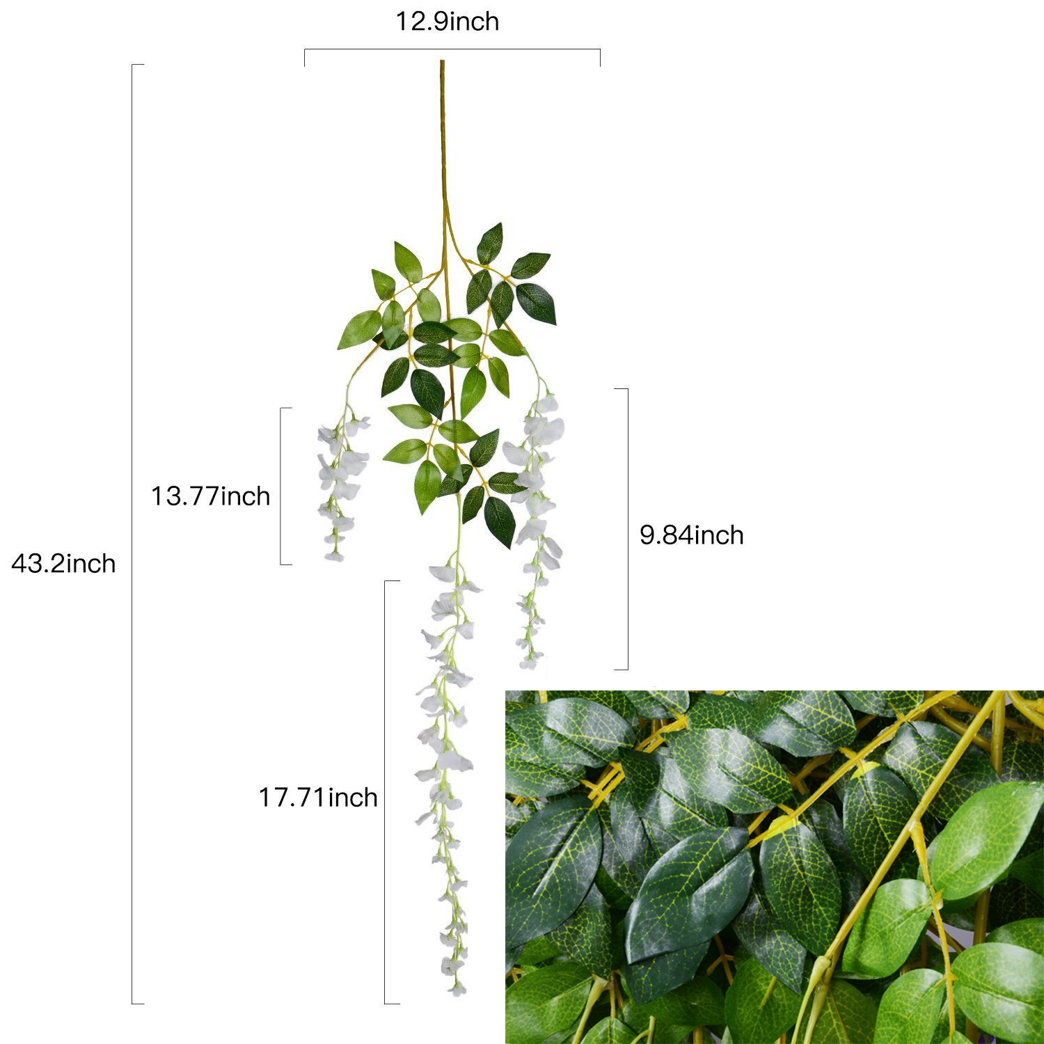 DearHouse 12Pack 3.6 Feet/Piece Artificial Wisteria Vine Garland Hanging Wisteria Garland Silk Flowers String for Home Party Garden Wedding Decor (White)