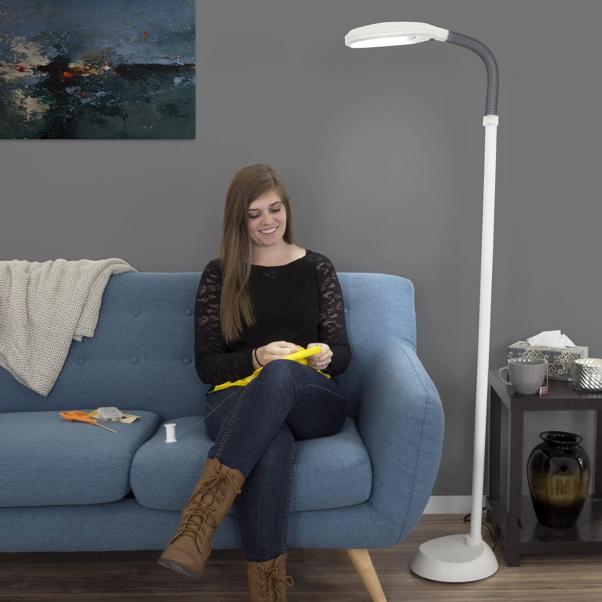 Lavish Home 72-0820 (Beige) Adjustable Full Spectrum Natural Sunlight Lamp with Bendable Neck-Reading, Crafting, Esthetician Floor Light, (L) 10.2β x (W) 8.7β x (H) 62.5