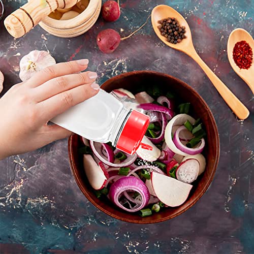 RoyalHouse 6 Pack 9.5 Oz Plastic Spice Jars with Red Cap, Clear and Safe Plastic Bottle Containers with Shaker Lids for Storing Spice, Herbs and Seasoning Powders, BPA Free, Made in USA
