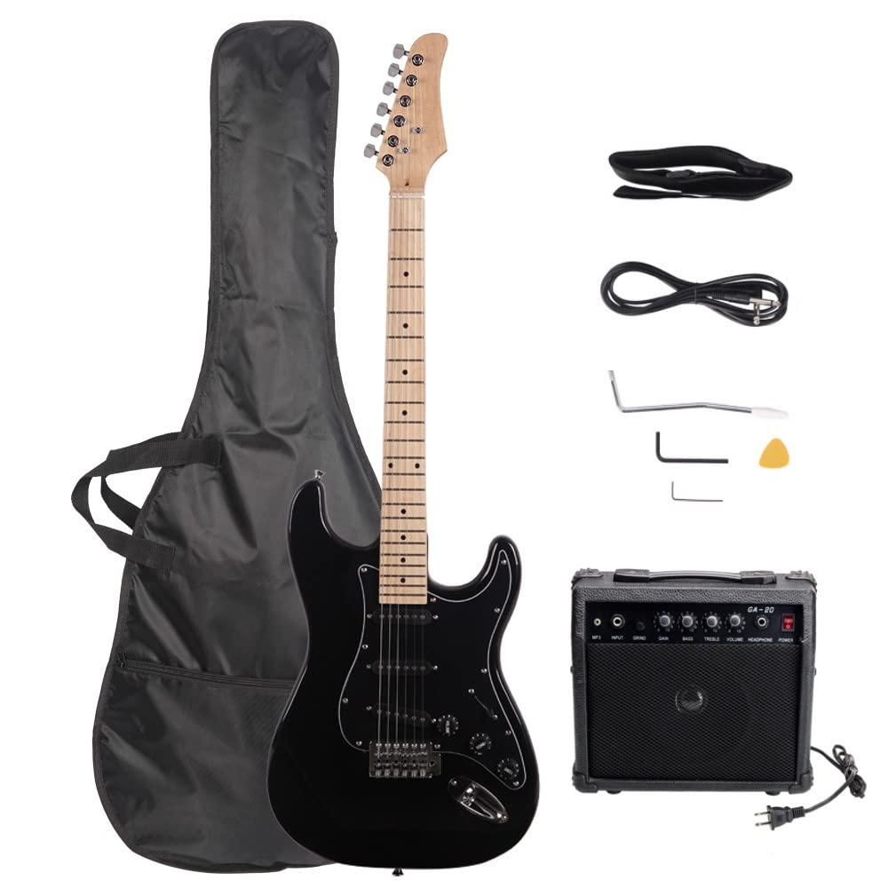 BELANITAS 39 inch Electric Guitar Kit Full Size Beginner Starter Kit with Guitar Case Bag, Guitar Amplifier, Guitar Bag, Shoulder Strap, Cable, Tremolo Bar, Picks,Black