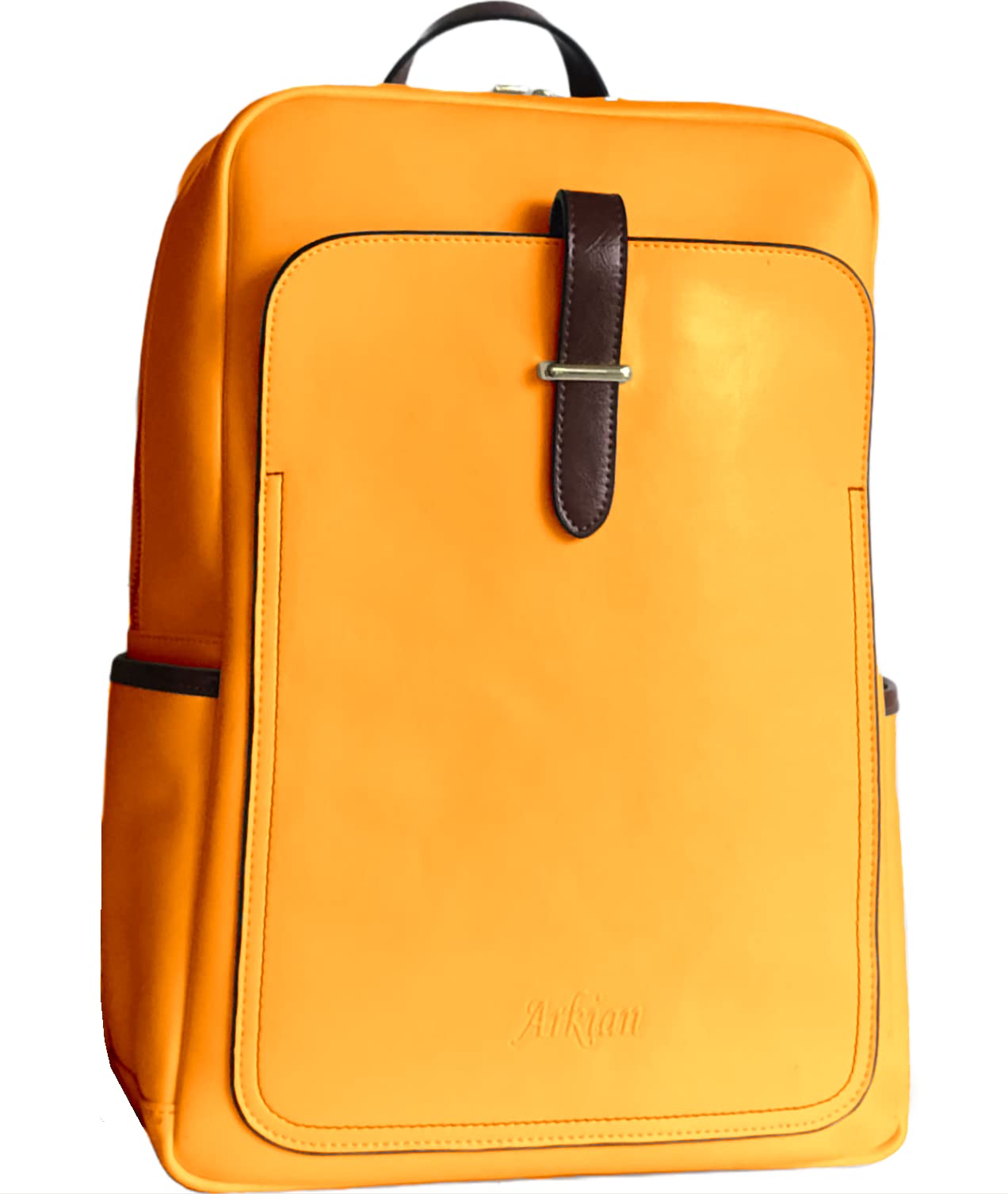 ARKIA Women's Genuine Leather Large Laptop Backpack - College Travel Business Daypack (Yellow)