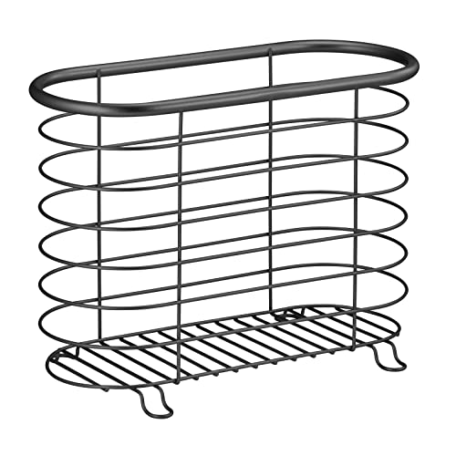 mDesign Steel Magazine Holder Storage Organizer Bin - for Bathroom, Living Room, Home Office Organization - Holds Papers, Books, Files, Folders - Omni Collection - Matte Black