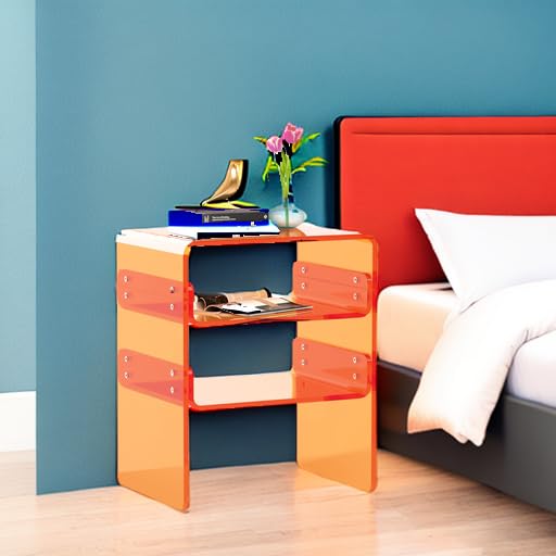 Clear Acrylic 3-Tier End Table/Nightstand β Sleek Bedside Storage with Durable Design, Perfect for Bedrooms, Living Rooms, or Modern Interiors β Ideal as a Bedside Table or Sofa Side Piece (Orange)