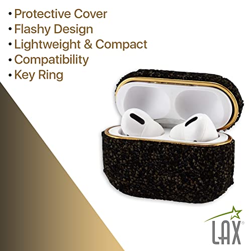 LAX Gadgets AirPods Pro Case Cover - Protective Compatible with Apple AirPod Pro - Lightweight Case with Carabiner Key RingĀ Easy to Use - Rhinestones Black