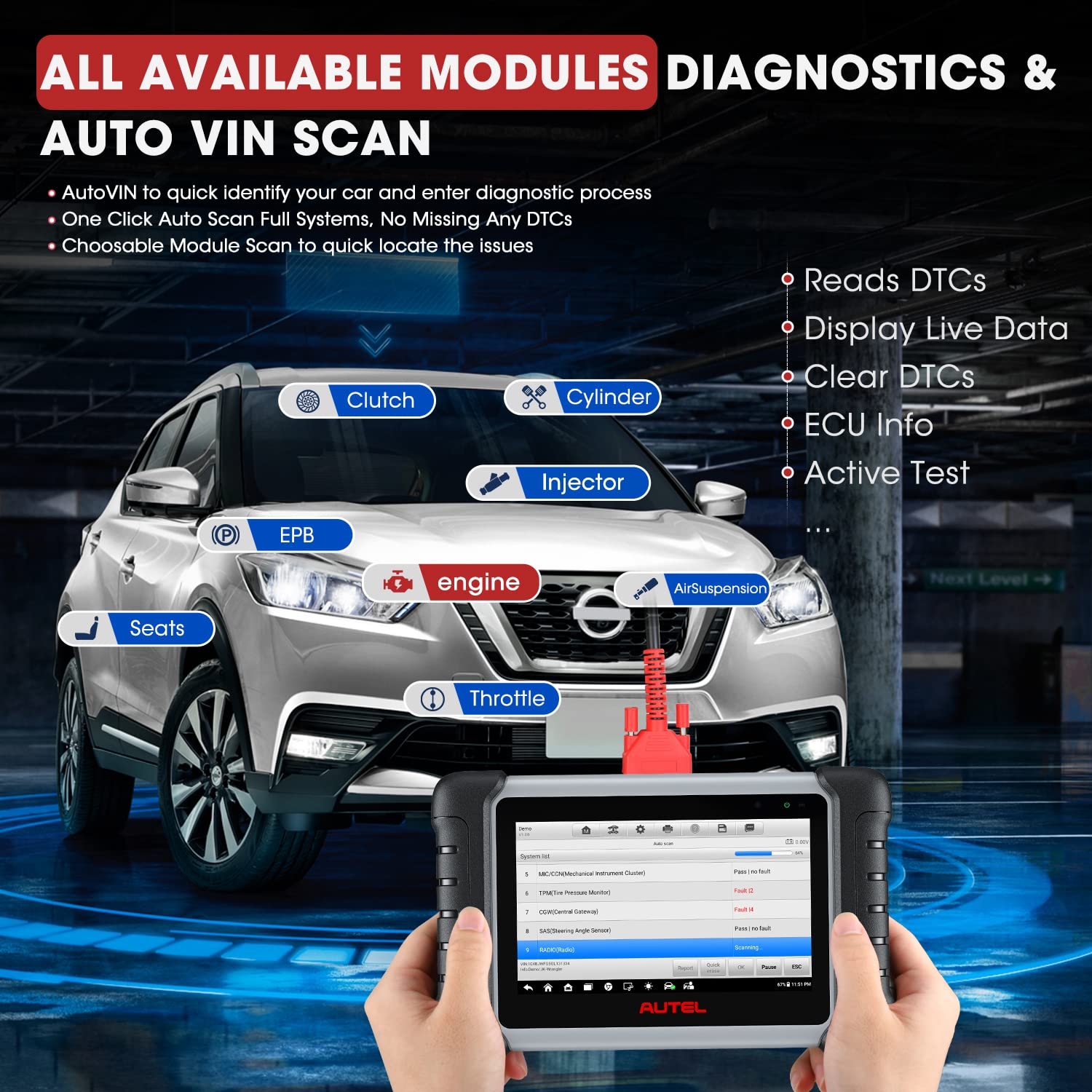 Autel MaxiPRO MP808S PRO Ver. w/All 11 OBD Adapters, 2-Year Update ($700 Valued), 2024 ECU Coding Bidirectional Scanner, Same as MS906BT/ MS906 Pro, Upgrade of DS708 DS808 MP808 30+ Services AutoAuth