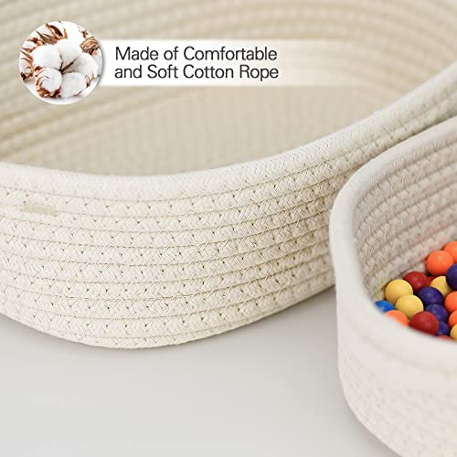 MZVUL Cotton Rope Storage Basket, 5 PCS Woven Baskets for Organizing, Toy Storage Small Baskets, Cuboid Woven Storage Basket with Handles for Baby Nursery, Bathroom Organizer Bins (Beige)