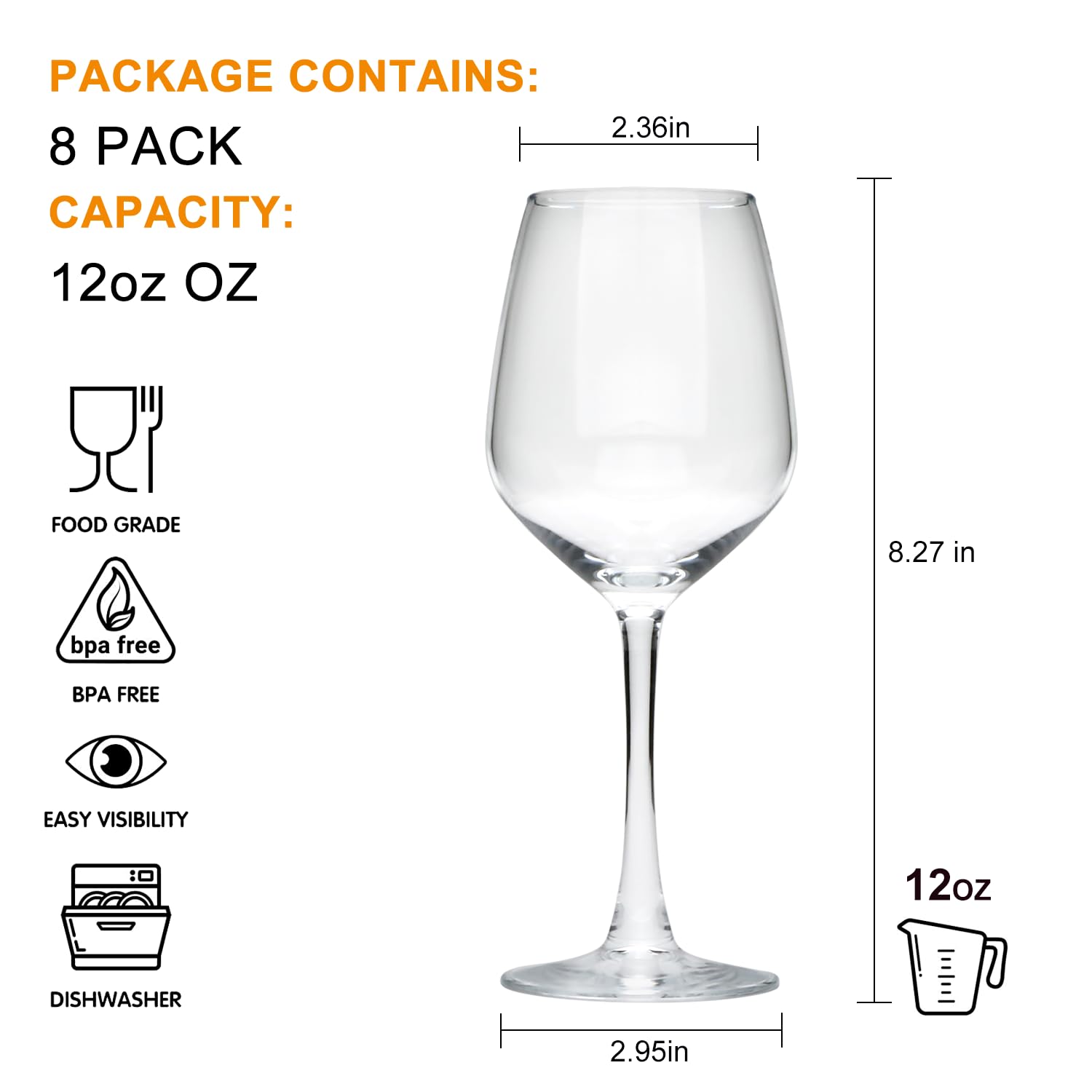 Cadamada Wine Glasses Set of 12,12oz Red Wine Glasses,for Red or White Wine, High-end Banquet, Party, Bar, Wedding, Gift (12 pcs)