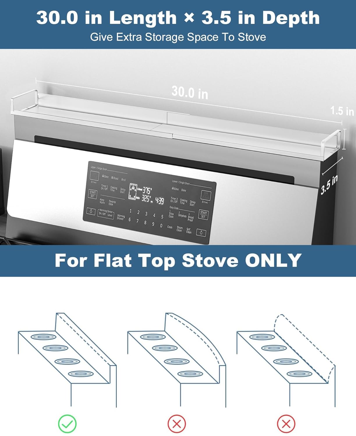 Bumusty 6X Strong Magnetic Shelf for Stove, Adjustable Stove Top Shelf, 20"-30" Oven Shelf Spice Rack Over the Stove, Seasoning Organizer Kitchen Shelves, Matte White