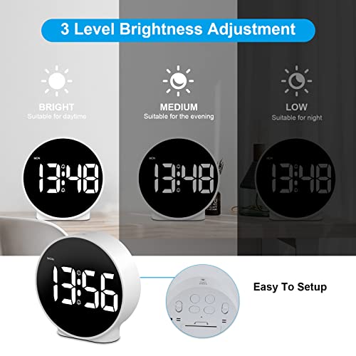 Deeyaple Small Digital Alarm Clock LED Desk Travel Electronic Clock Dual Alarm Snooze Dimmable Day Set 12/24H Week Display 4inch White (No Battery&Adapter)