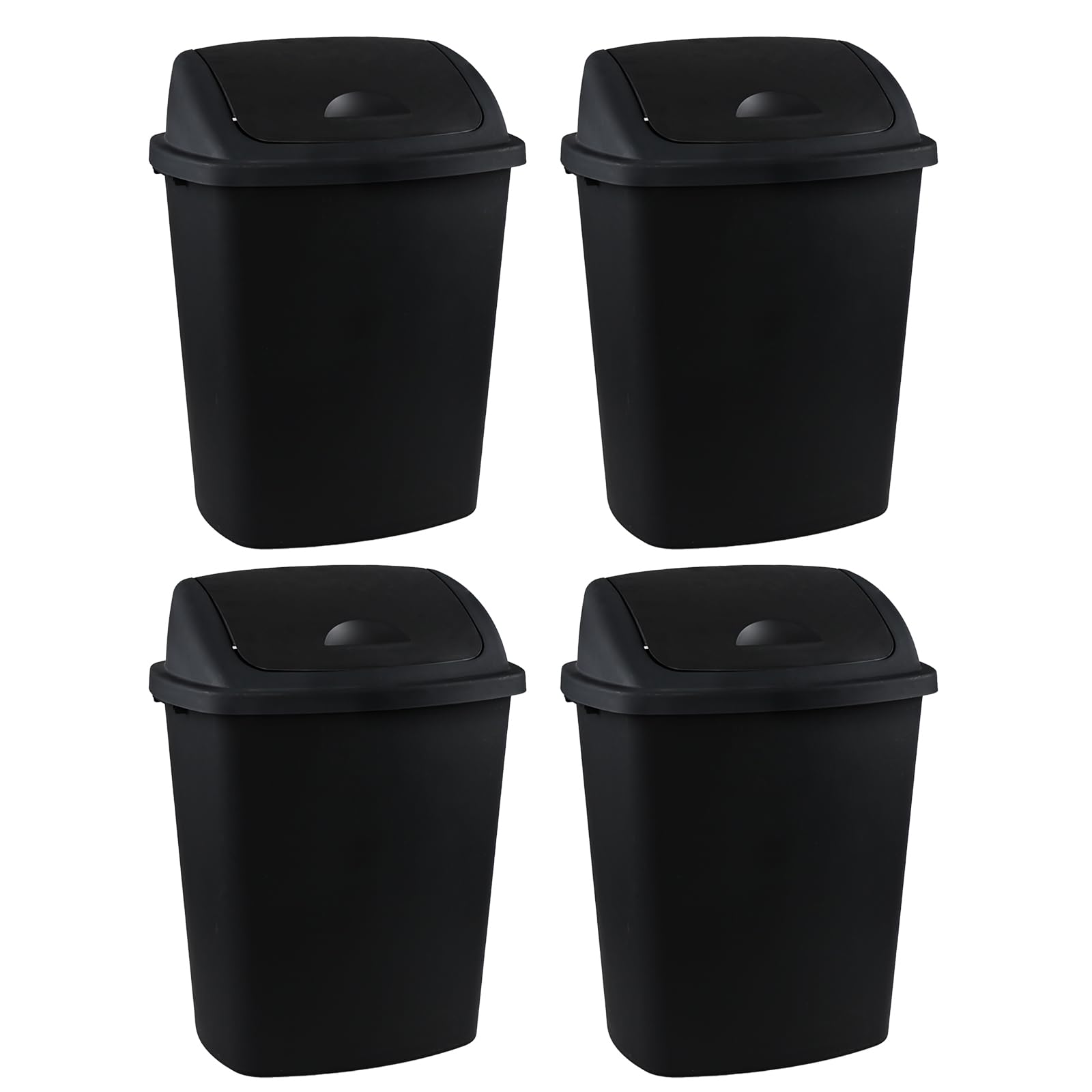 Cand 70 Liter Garbage Can 4 Pack, Black Trash Bin with Swing Lid, Plastic Garbage Can Swing Cover