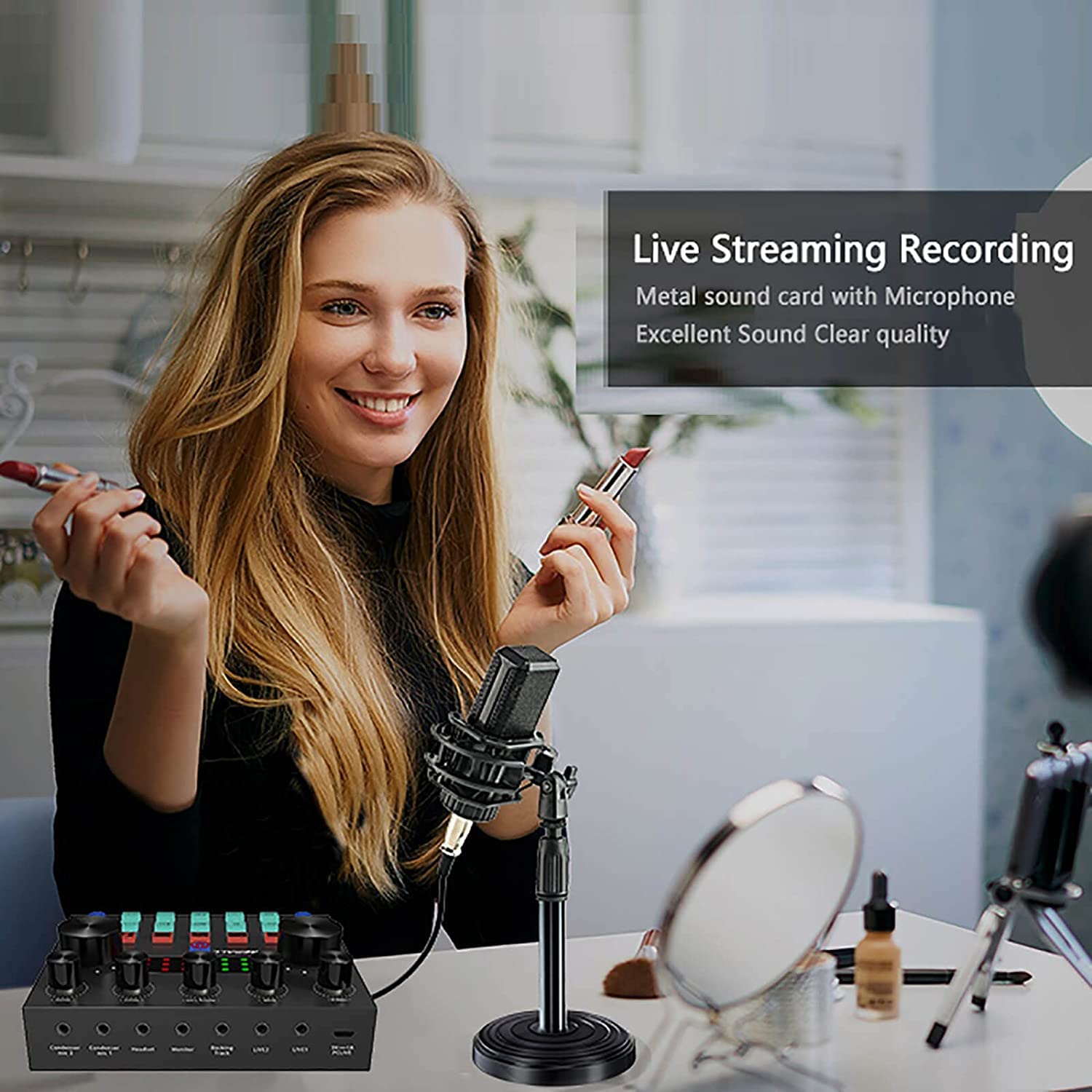 Audio Interface DJ Mixer Sound Card V8，Remall Podcast Equipment Bundle Studio Guitar Voice Changer Live Streaming Recording Gaming Broadcast PC Phone