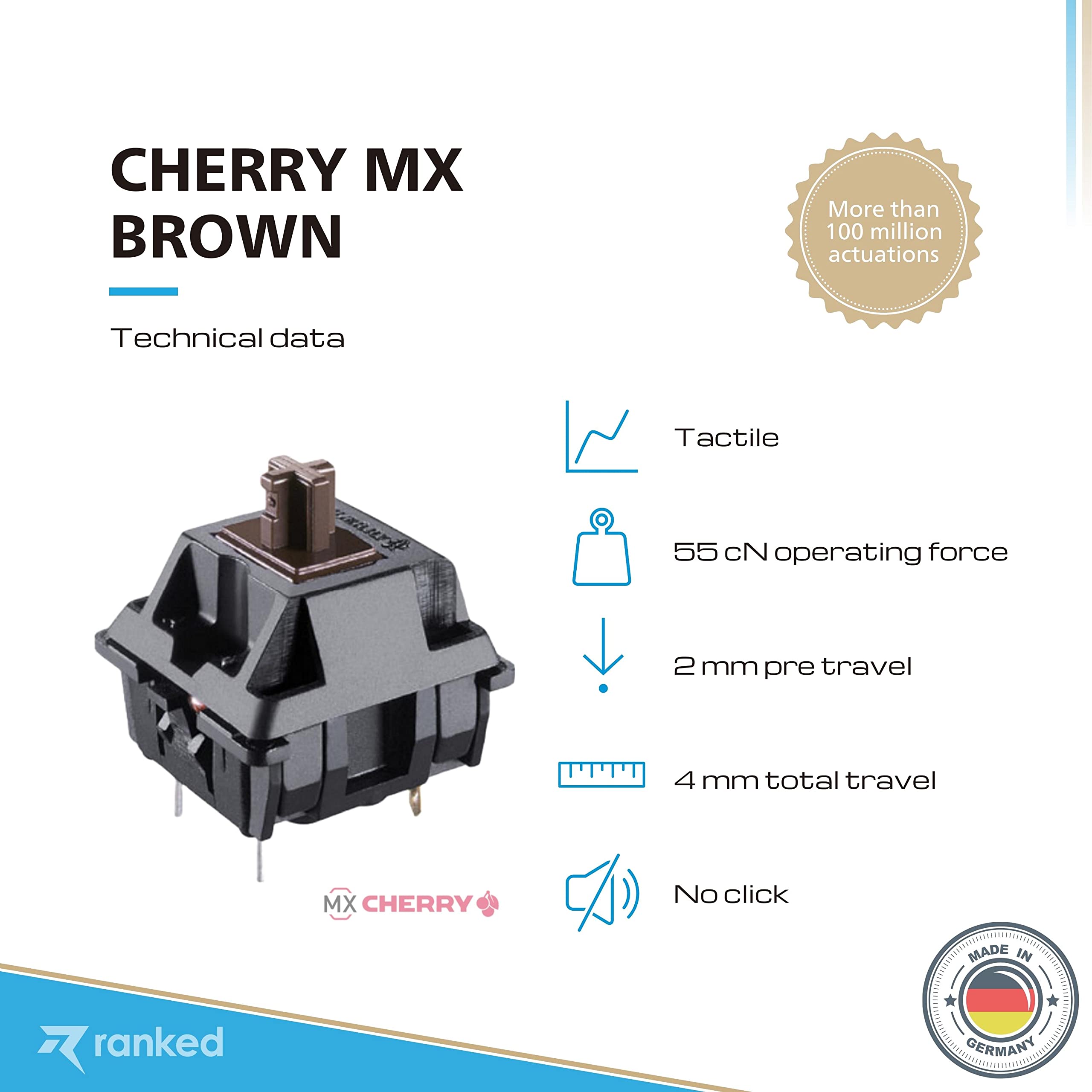Bundle of 10 Cherry MX Brown Switches for Mechanical Gaming Keyboards & Ranked Premium CNC Machined Switch Opener