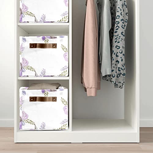 Purple Flower Personalized Custom Name Waterproof Storage Boxs Baskets Clothts Towel Book for Bathroom Office 1 Pack