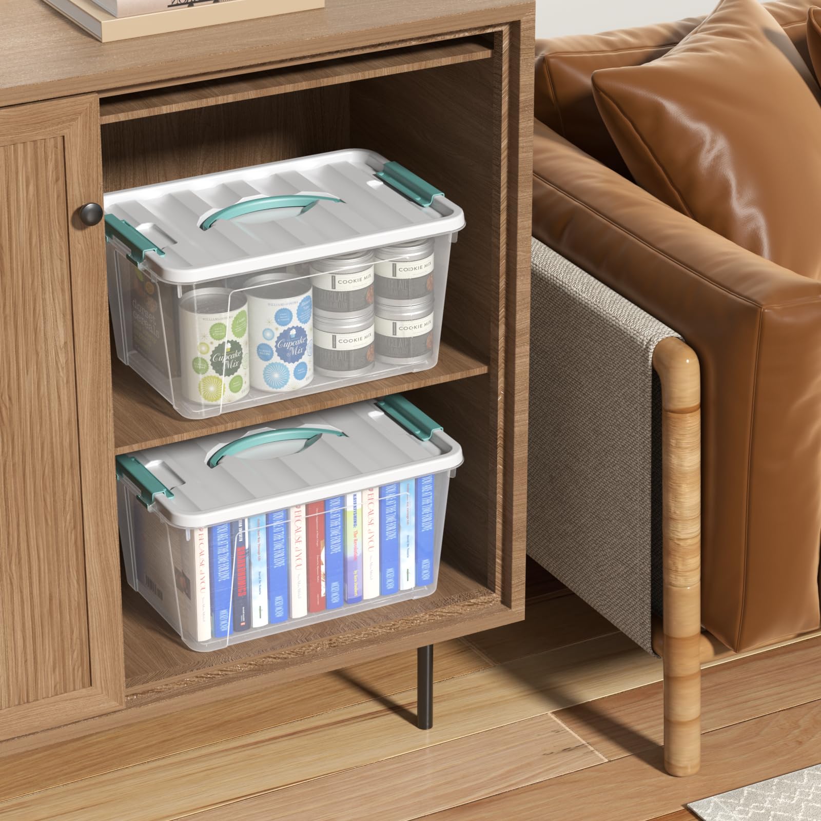 CadineUS 14 Quart Clear Storage Totes with Handles, Plastic Latch Box Set of 6