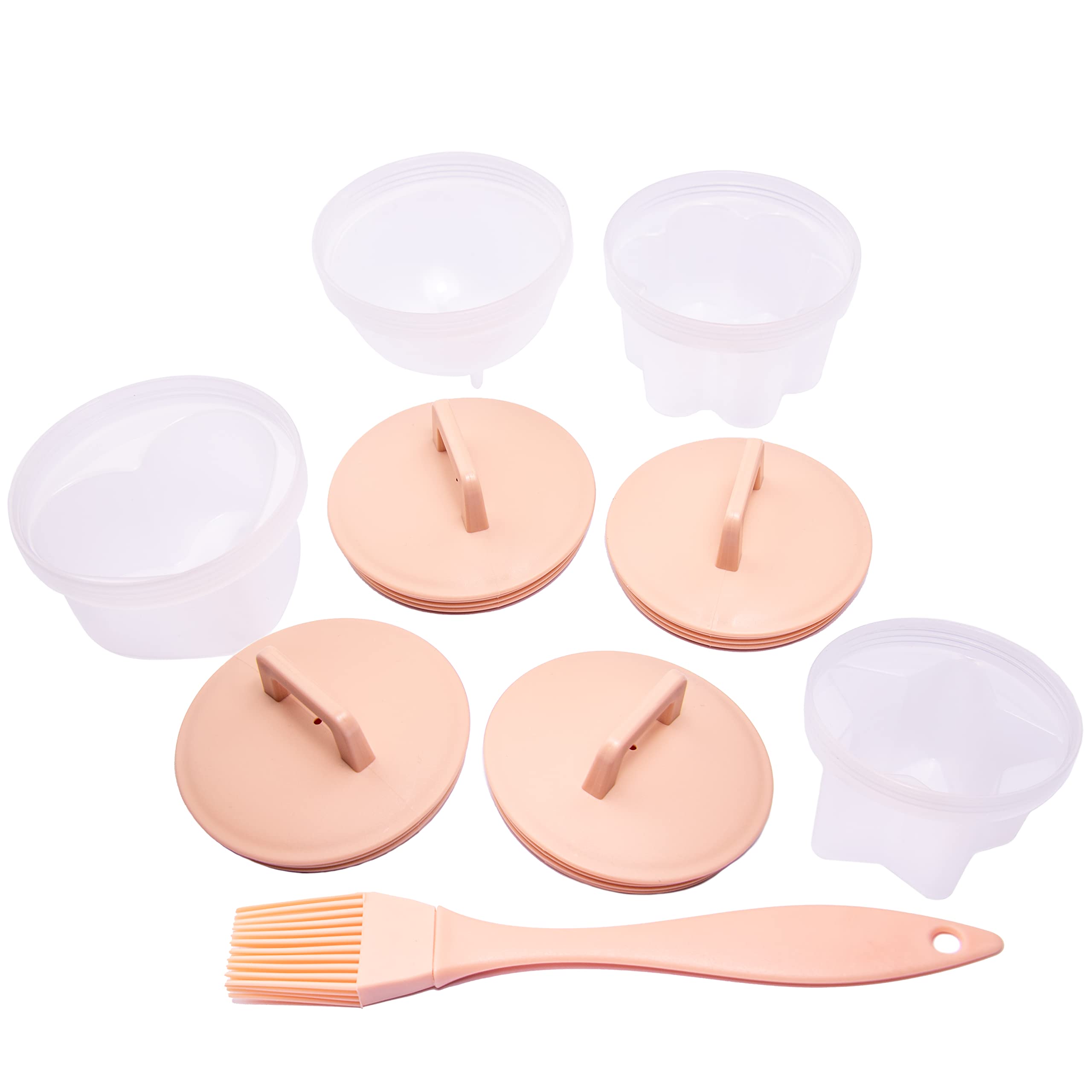 Egg poacher cups - microwave egg poacher - stovetop hard boiled egg mold β soft boiled egg holder - jello cups with lids β pink set of 4 + oil brush