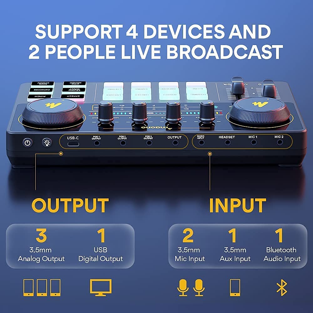 MAONO Podcast Equipment Bundle Audio mixer All-in-One Podcast Production Studio with 3.5mm Microphone for Live Streaming, Podcast Recording, PC, Smartphone, DJ MaonoCaster Lite (AU-AM200-S6 Black)