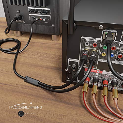 KabelDirekt β RCA/phono Y cable β 6ft short β 1 to 2 RCA/phono, stereo audio cable (coax cable, RCA/phono male/male plugs, analog/digital, adapter for subs/amps/Hi-Fis/home theater/receivers, black)