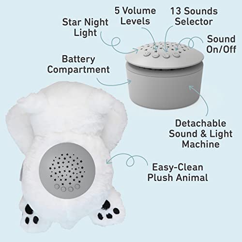Pure Enrichment® PureBaby® Sound Sleeper Portable Sound Machine & Star Projector - Plush Sleep Aid with Night Light, 10 Lullabies, White Noise, Heartbeat, Birds & More for Baby & Toddlers (Polar Bear)