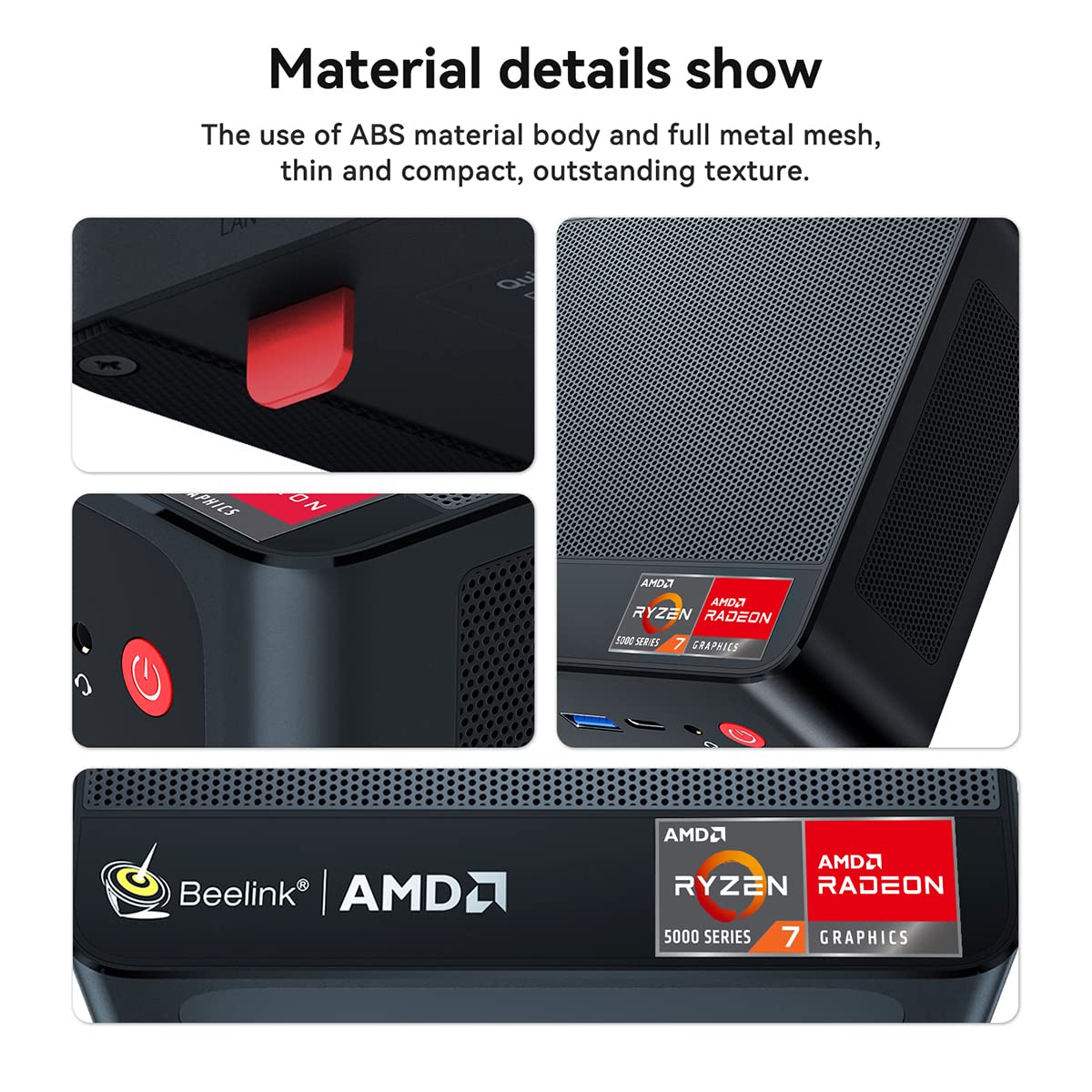 Beelink SER5 Mini PC,AMD Ryzen 7 5800H Processor,Mini Computer with 16G DDR4 RAM/500GB M.2 NVMe 2280 SSD,4K FPS/Three-Screen Display/WiFi 6/BT5.2/Support Auto Power On