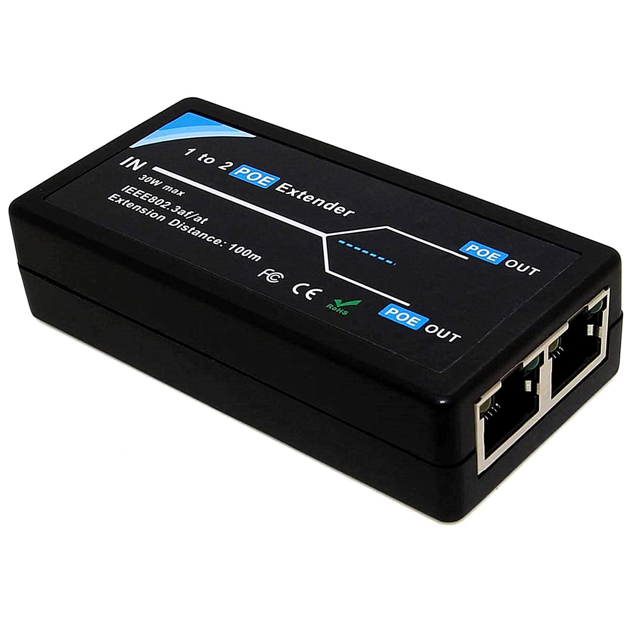 BeElion 1Port POE Extender Plug&Play 10/100Mbps with IEEE 802.3at/af Standard for IP Camera Extend 100-120 Meters POE Network Devices (1In/1Out PoE Extender)