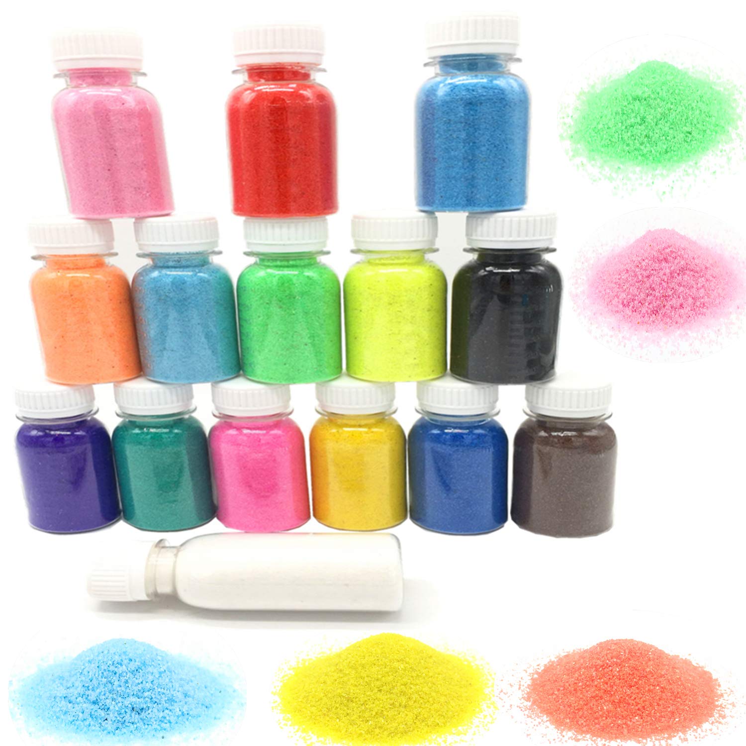 Guaishou Art Sand Arts Crafts Accessory 15 Colors Plastic Bottles(Total 72 oz. Decorative Wedding Colored Vase Glass Sand