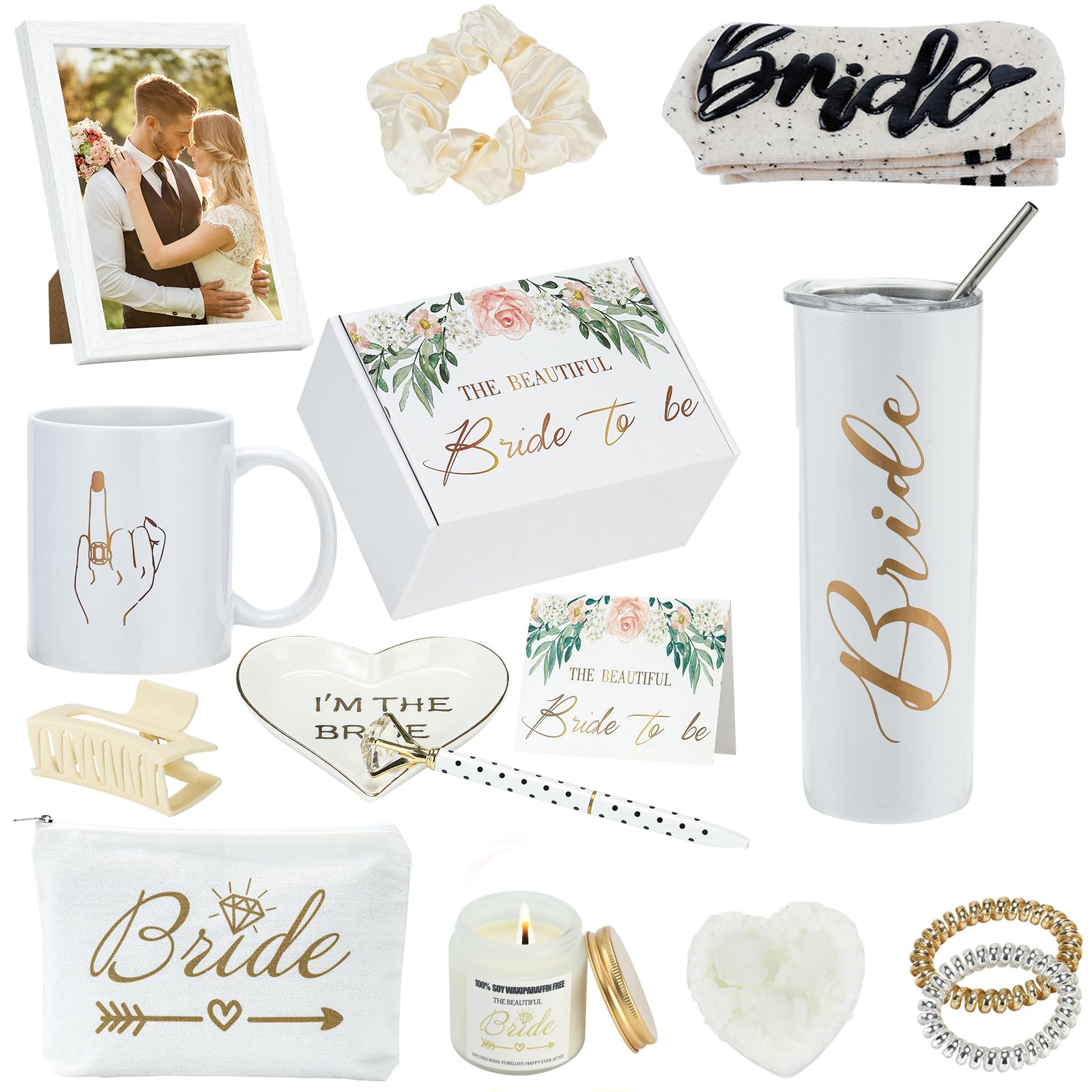 Bride To Be Gifts, Bridal gifts and the Engagement Gift for Bride Box, Best Bridal Shower gift, Bachelorette Gifts For Bride, and Wedding Gifts for Bride, Stainless Steel Tumbler Cups, Mugs, Socks
