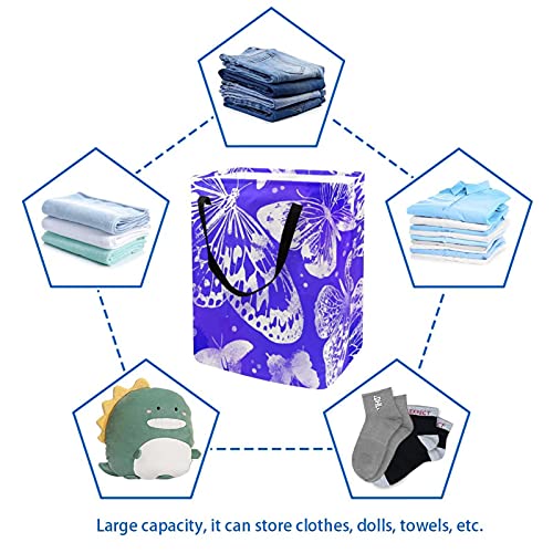 Purple Butterfly Laundry Basket Collapsible Storage bin with Handles for Hamper,Kids Room,Toy Storage