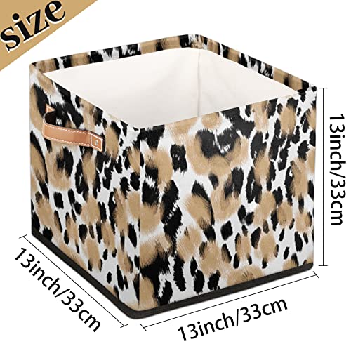 Leopard Print Storage Basket Bins, Animal Tiger Skin Large Foldable Storage Baskets Fabric Organizer Storage Cubes Box with Handles Collapsible Basket for Shelf Closet Nursery Home Office
