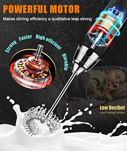 Nahida Handheld Milk Frother for Coffee with Stand, Rechargeable Drink Foam Mixer with 3 Heads 3 Speeds Electric Stirrers for Latte, Cappuccino, Hot Chocolate, Egg, Cord-Free