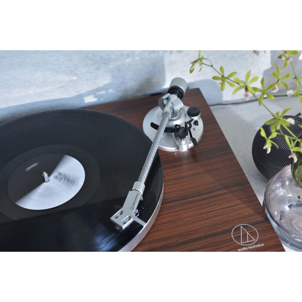 Audio-Technica AT-LPW50BT-RW Bluetooth Turntable Manual Belt-Drive 33/45 (Rosewood) Bundle with Deco Gear 12" Turntable Platter Mat, Vinyl Record Cleaning Fluid System with Brush & Microfiber Cloth