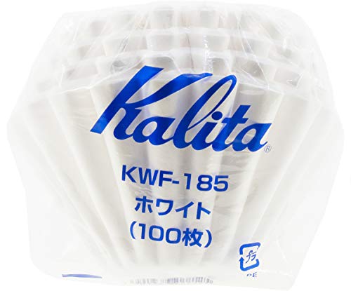 Kalita Wave Pour Over Coffee Dripper, Size 185, Makes 16-26oz, Single Cup Maker & Wave Paper Coffee Filters I Larger Size 185 I 100 Count I Specially Pour Over Dripper I Made in Japan, Large, White
