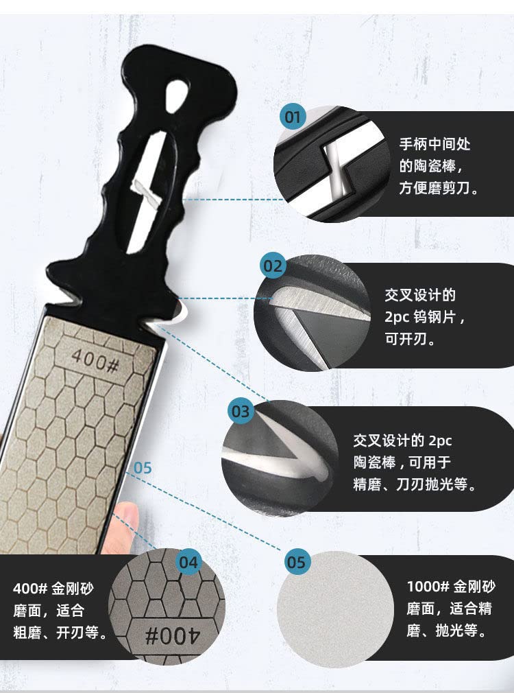 Emery whetstones can be used in kitchen knife sets, steak knives, santoku knives, sushi knives, cleavers, scissors, chisels.