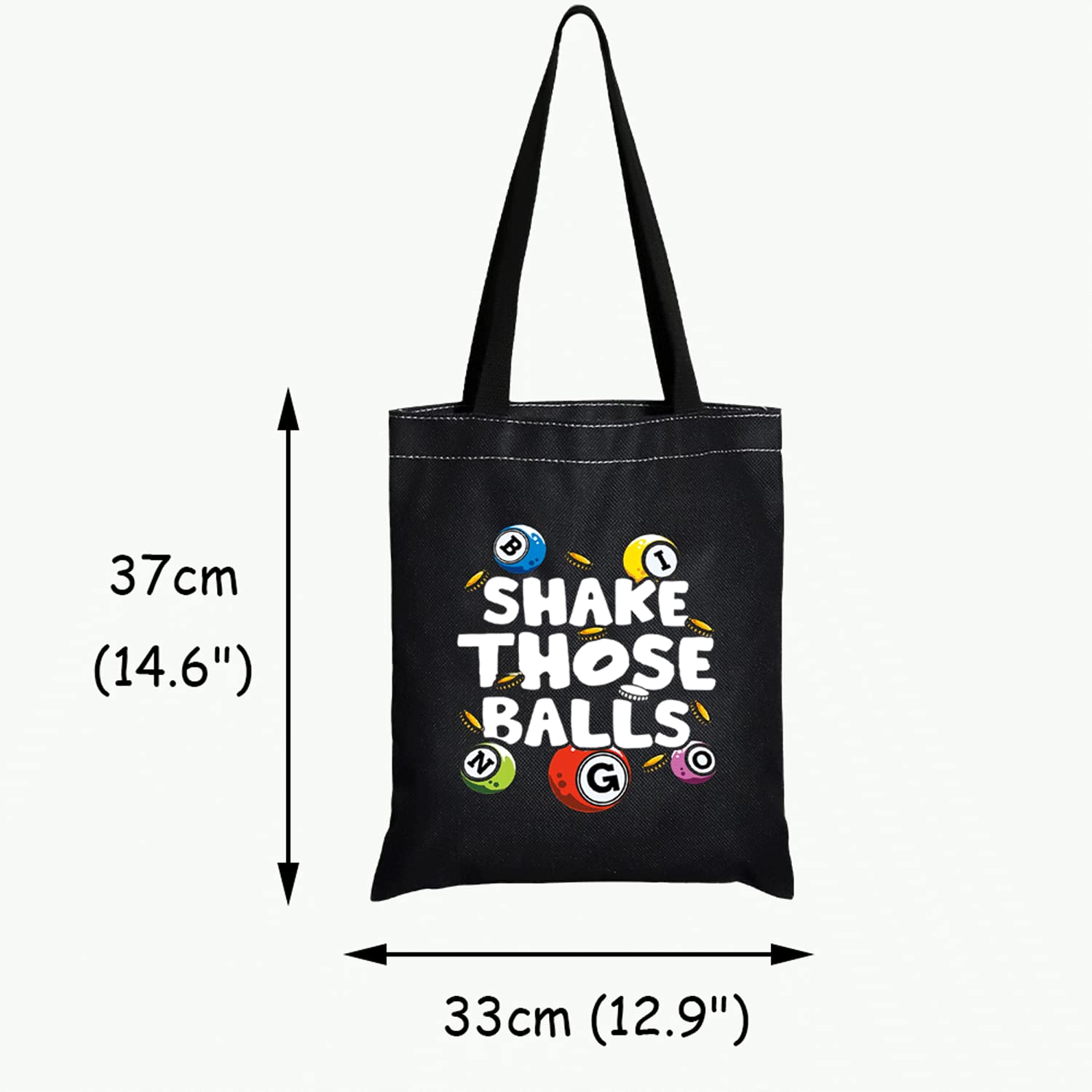JXGZSO Bingo Gambler Gift Shake Those Balls Tote Bag Lucky Bingo Pouch Bag Bingo Game Lover Gift (Shake those balls shopping black)