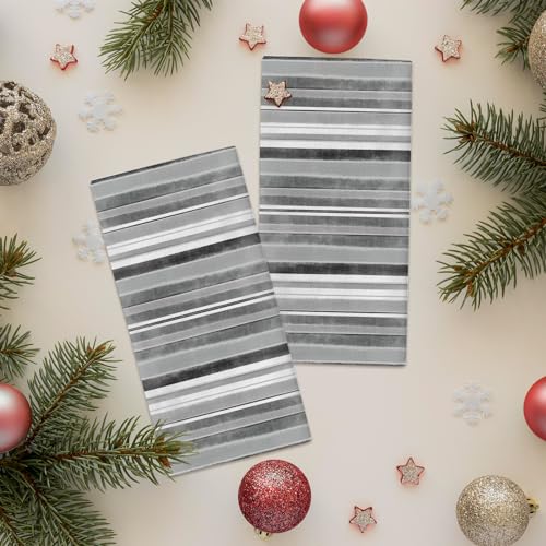 Beisseid Kitchen Dish Towels Ombre Grey Stripe Dish Cloth Fingertip Hand Towels Geometric Design Super Absorbent Soft Cotton Tea Towel 3 PCS