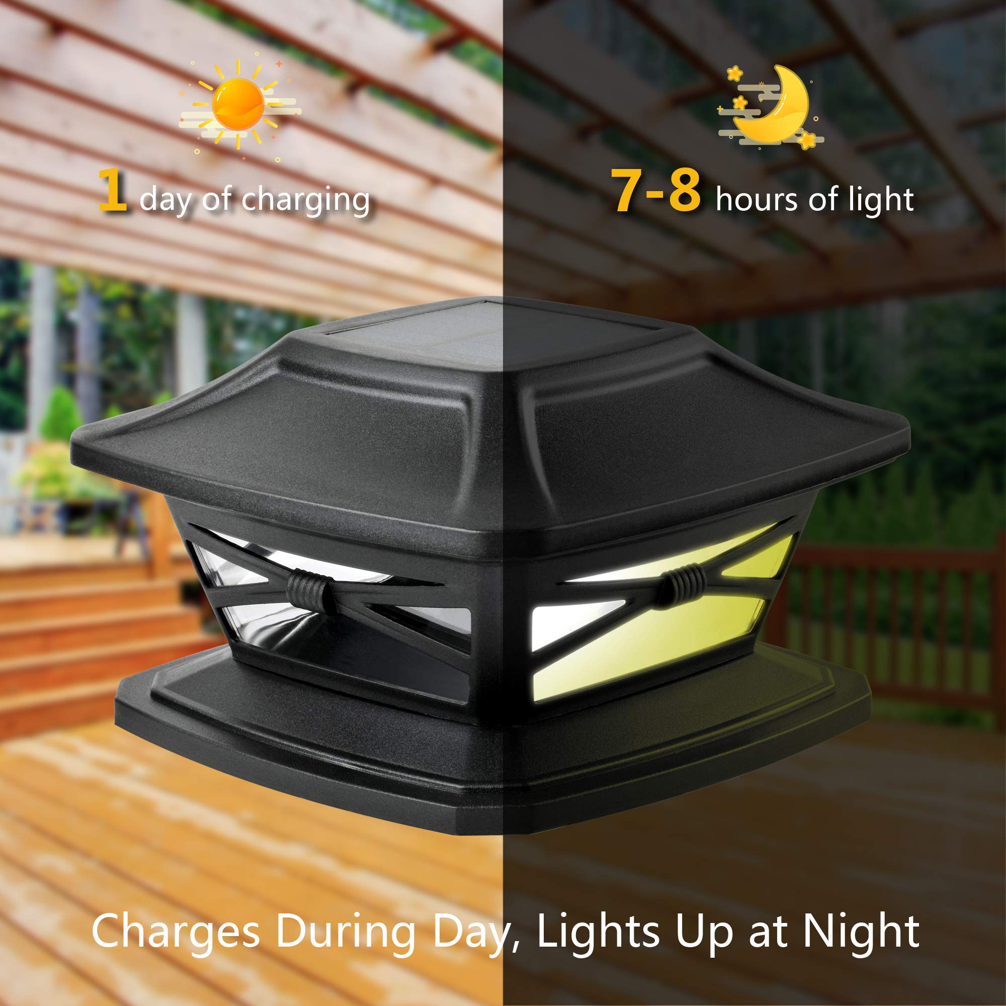 Davinci Lighting Flexfit Solar Outdoor Post Cap Lights - Includes Bases for 4x4 5x5 6x6 Wooden Posts - Bright LED Light - Slate Black (2 Pack)