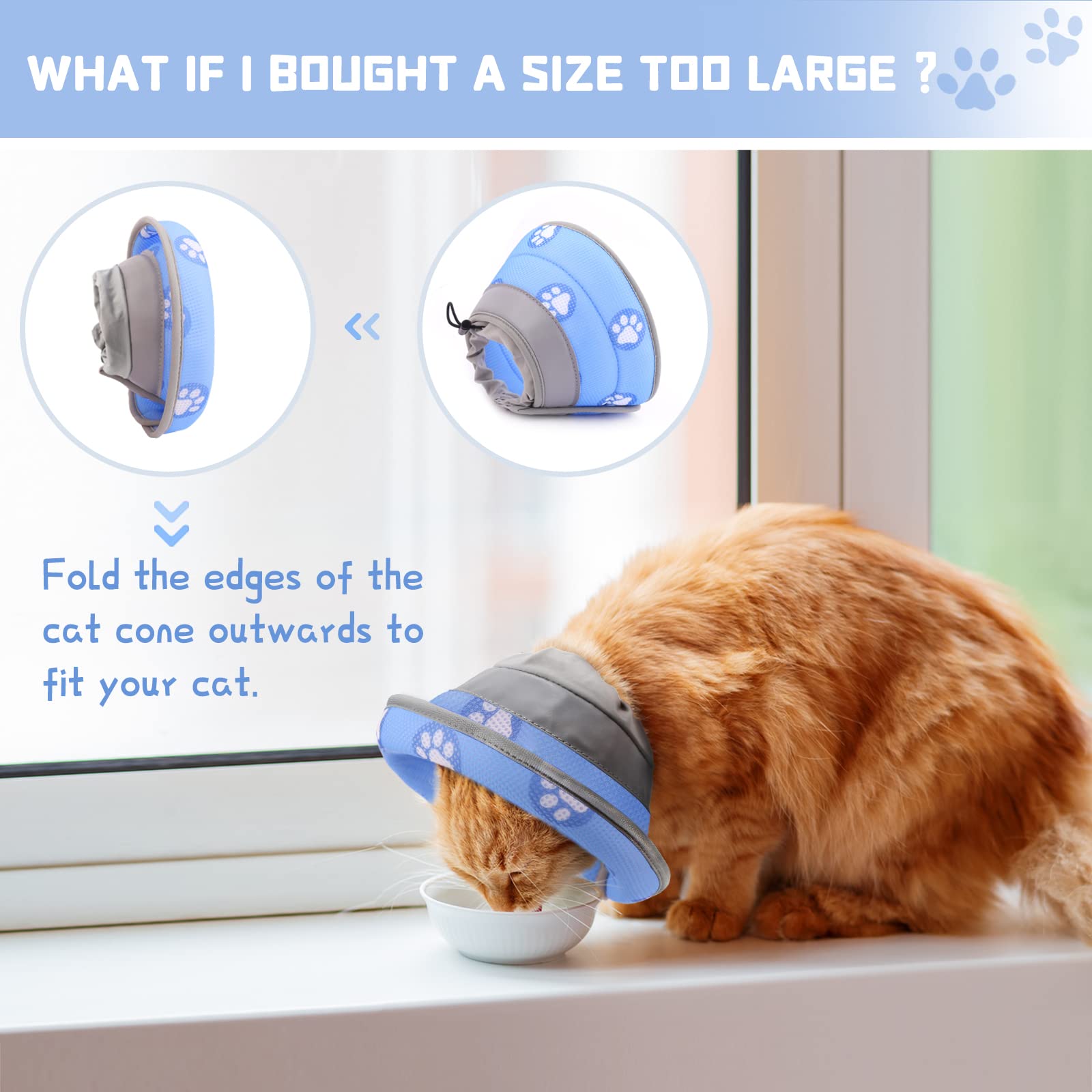 Supet Cat Cone Collar Soft to Stop Licking After Surgery Cat Recovery Collar for Small Large Cats Adjustable Elizabethan Collar for Cats Kittens