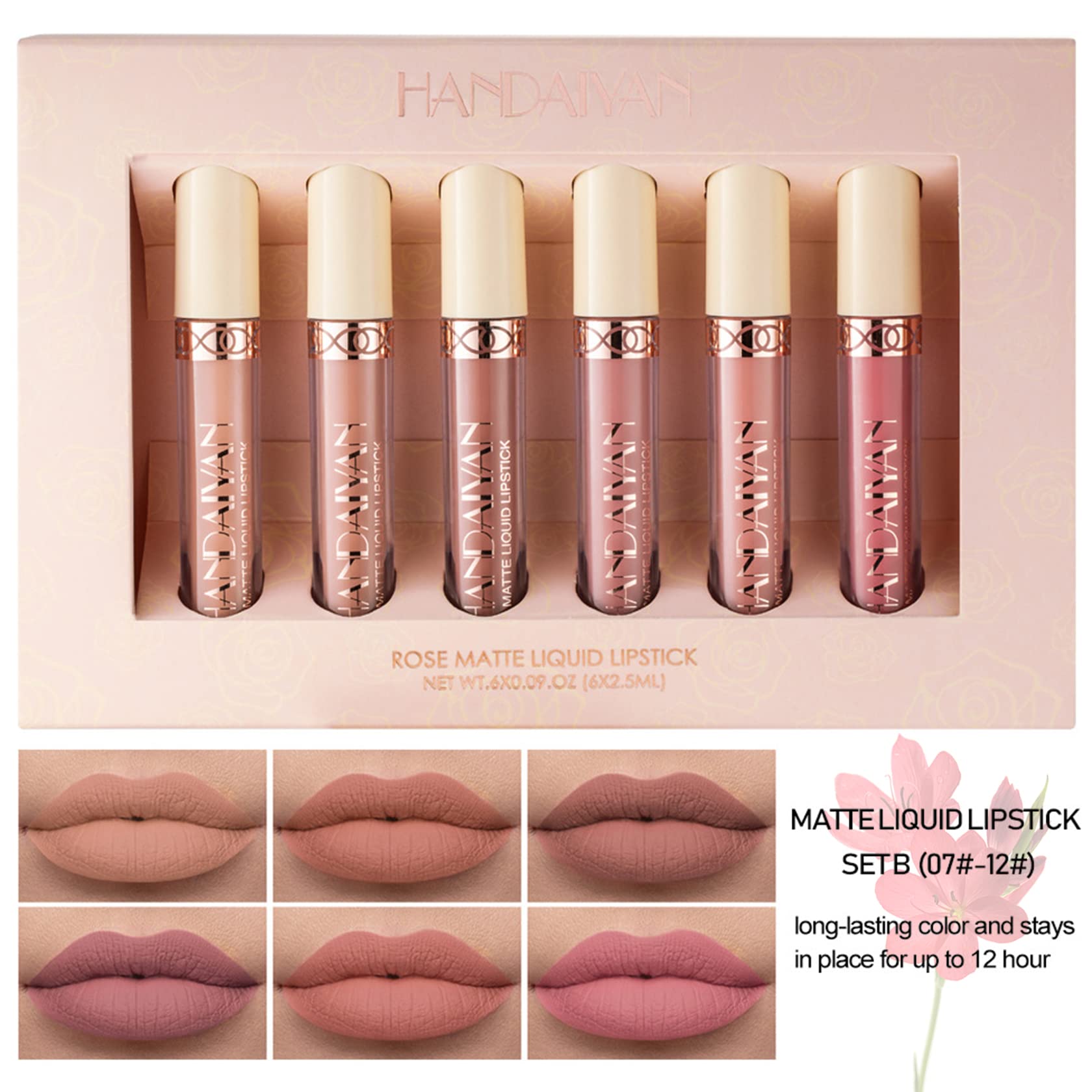 BKPPLZP 6PCS Matte Liquid Lipstick Sets,Nude Lip Stain,Lasting Waterproof Matte Lipstick Set,Non-Stick Cup,Fade-Free Lip Gloss Set ,Ladides Long wear Lip Makeup Lipstick Set(SetB