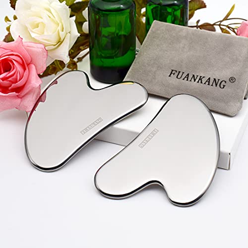 FUANKANG Gua Sha Facial Tools Stainless Steel Scraping Massage Tool for Face Stainless Steel Gua Sha Tool with Travel Pouch