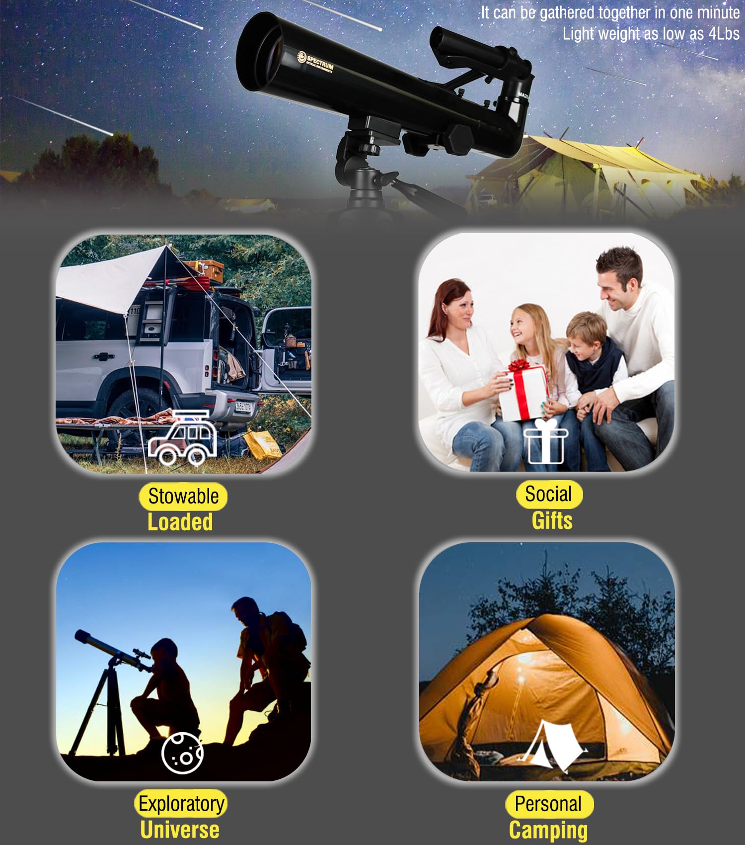 AstroLite 70AZ Refractor Hex Unibody Telescope and Travel Bag Bundle 20x-120x Magnification - 70mm Aperture 400mm Focal Length Telescope – Bonus Smartphone Adapter - Telescope for Beginners