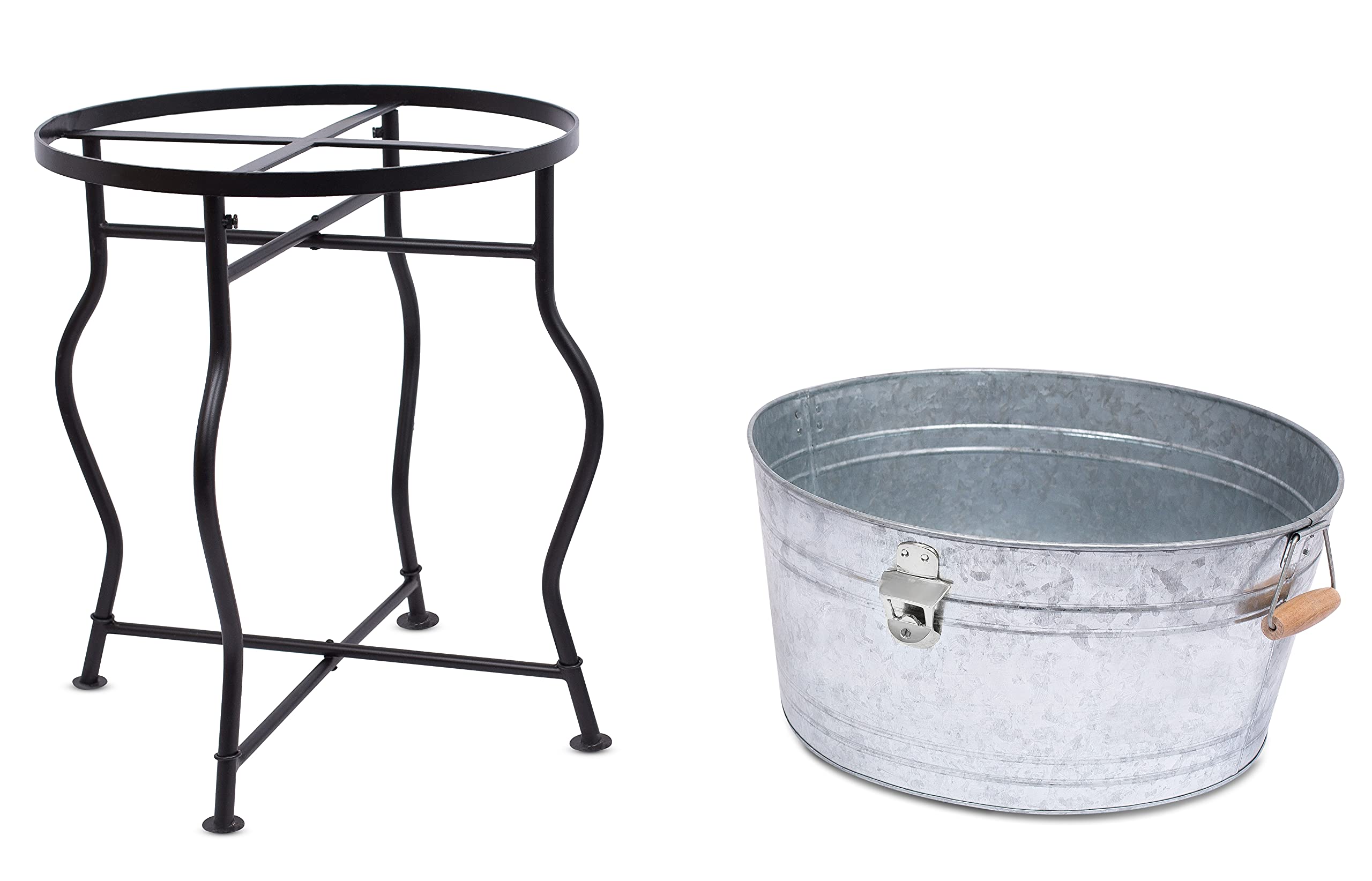 BirdRock Home Galvanized Beverage Tub with Stand - Bottle Opener - Party Drink Holder - Wooden Handles - Outdoor or Indoor Use - Free Standing