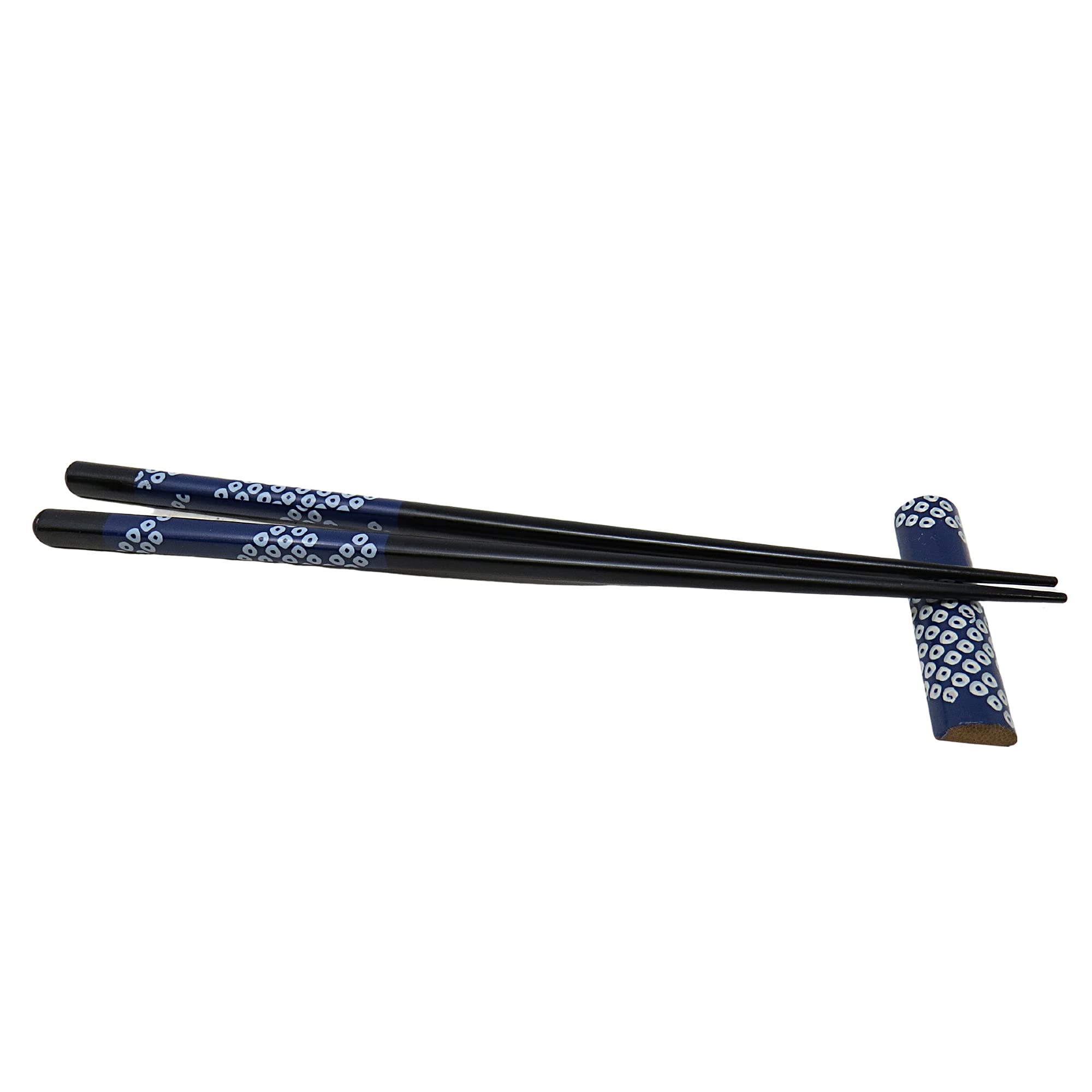 Black and Blue Bamboo Chopsticks with Rest, Reusable Chopstick Set for Sushi, Ramen, and Noodles, Japanese Kitchen Supplies, 9.75 Inches