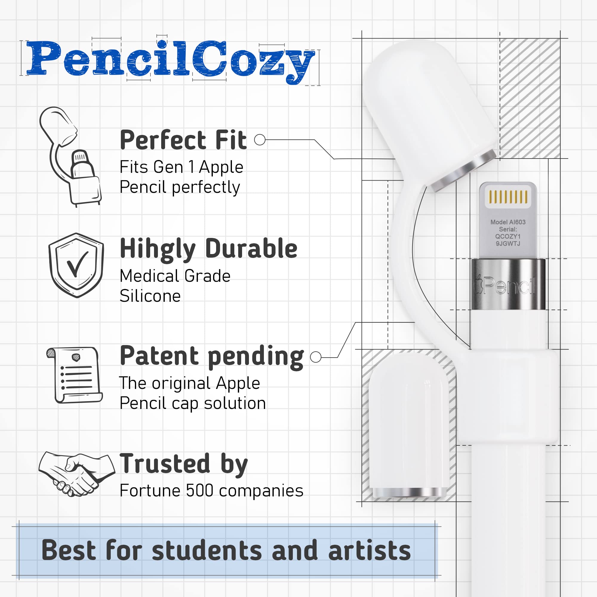 PencilCozy Apple Pencil Cap Replacement and Holder with Cap, Protective Cover & Tether Prevents Damage, Apple Pen Cap Works with Apple iPad Pro, Apple Pencil 1st Generation Cap, Apple Accessories