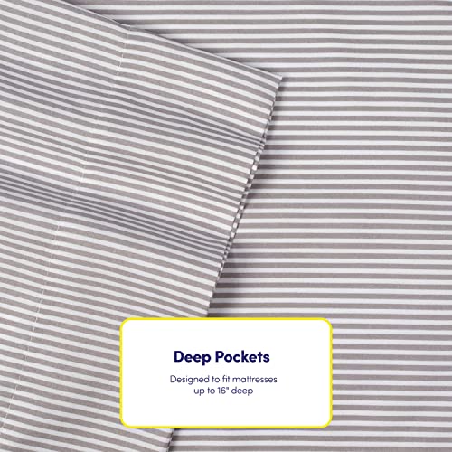 Queen Sheets Stripe Grey - 6 Piece 1500 Supreme Collection Fine Brushed Microfiber Deep Pocket Queen Sheet Set Bedding - 2 Extra Pillow Cases, Great Value, Queen, Classic Stripe Gray